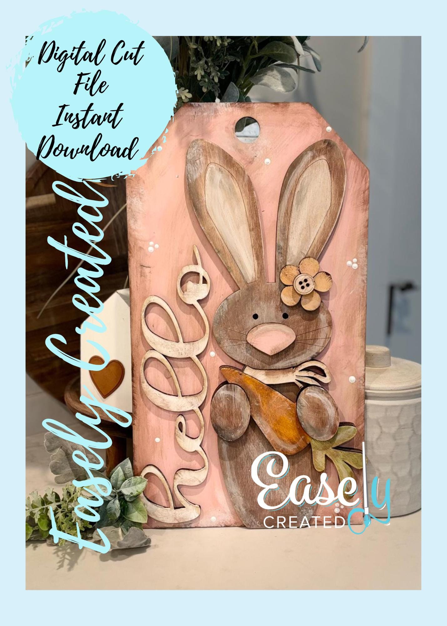 Hello Spring Bunny Sign Door Hanger Easter Spring Glowforge SVG Porch ...
