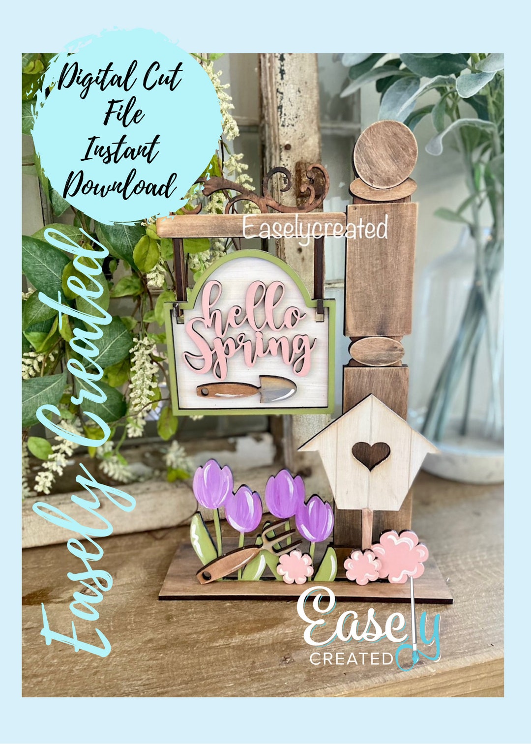 Mini Post Sign Interchangeable Insert "hello Spring" Shelf Sitter Sign ...