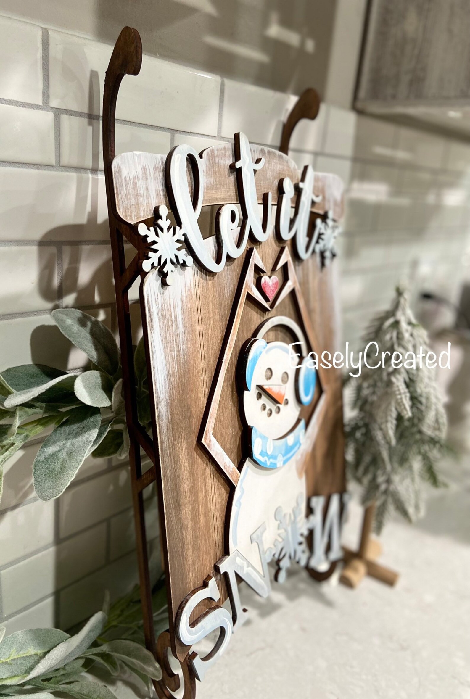 Snowman Sled Door Hanger Sign SVG File 18 Sled Let It - Etsy