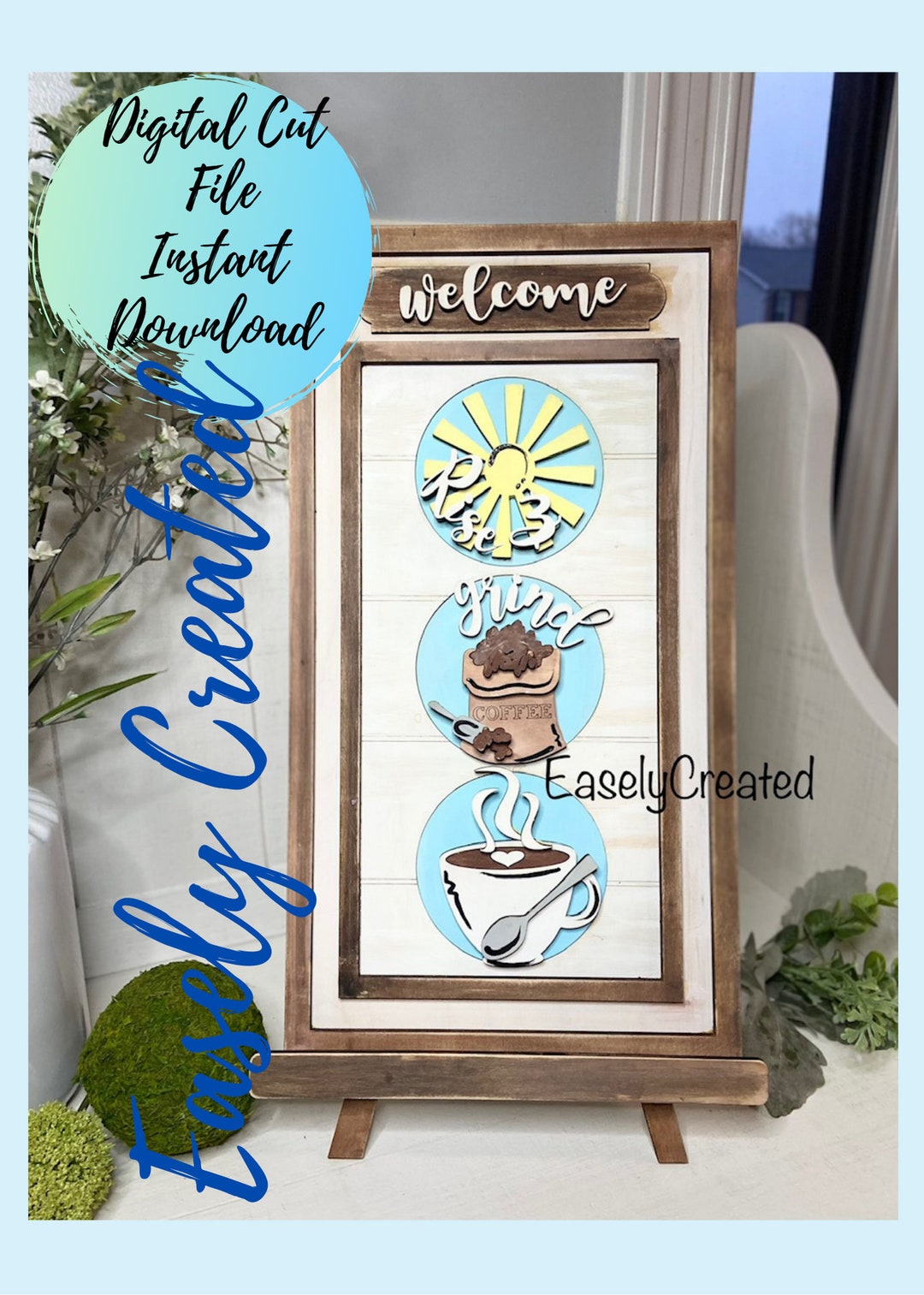 Three Circle Interchangeable Coffee Bar Rise and Grind Sign SVG ...