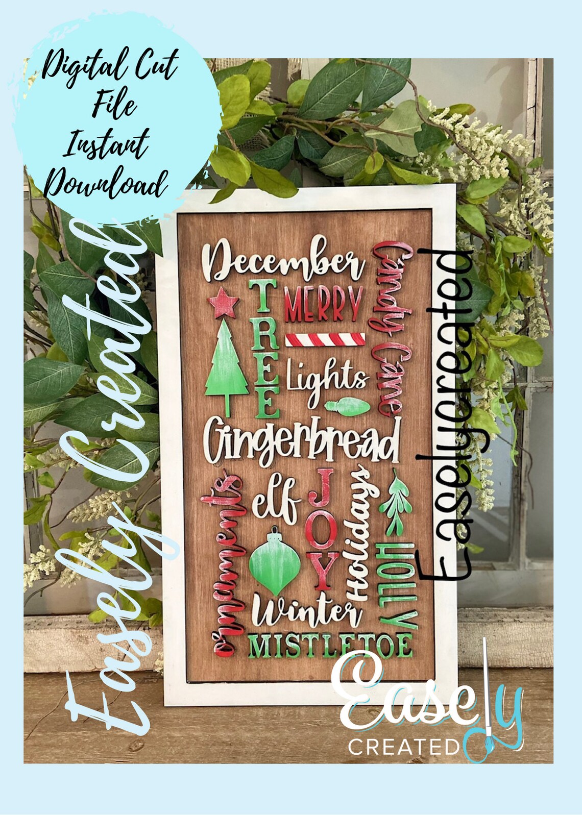 December Holiday Christmas Sign Digital File - Ornament Be Merry Lights ...