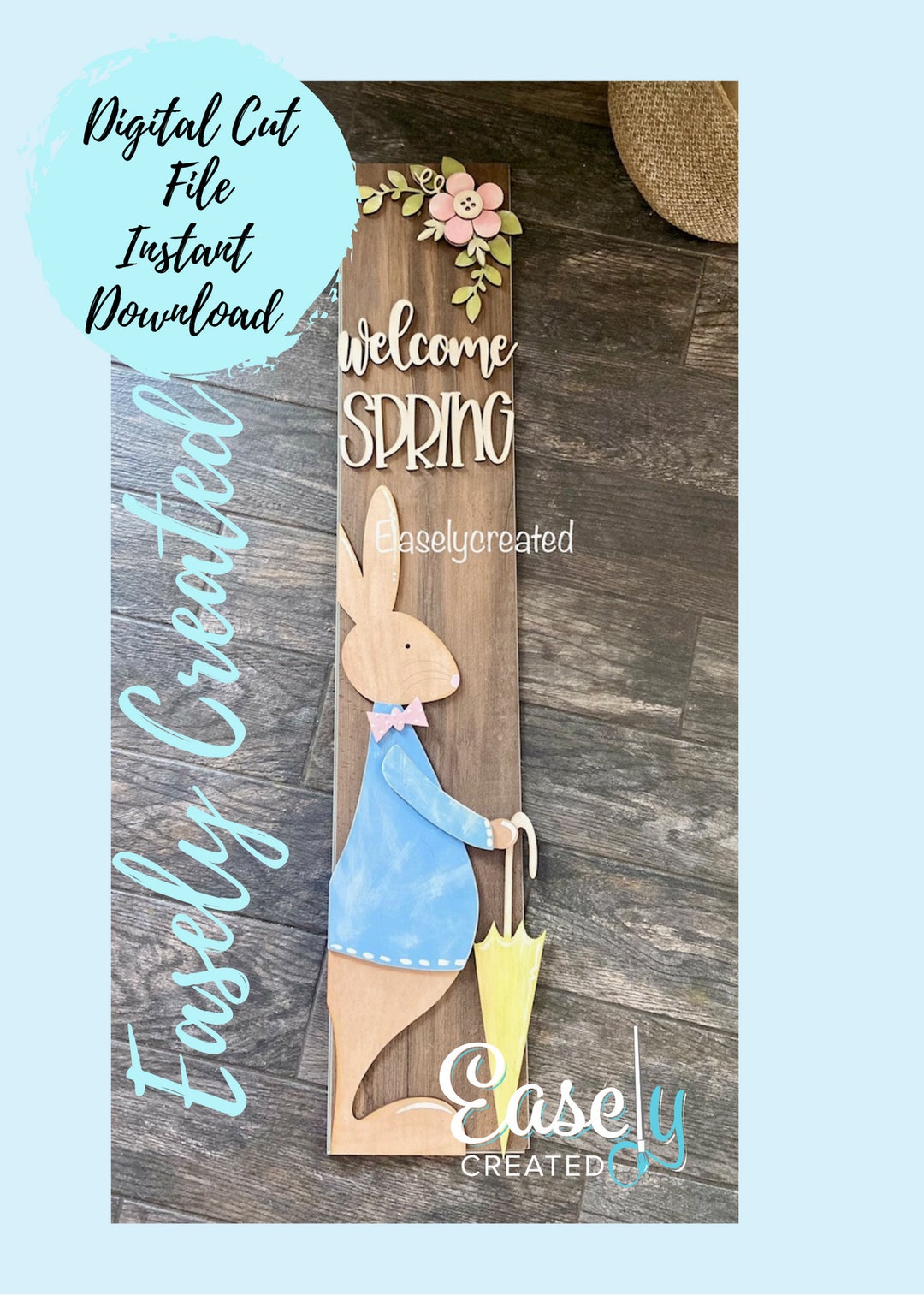 4ft Porch Leaner Hello Spring Bunny Flower Sign Door Porch Easter ...