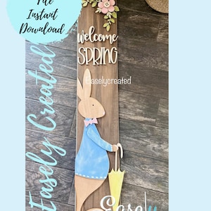 4ft Porch Leaner Hello Spring Bunny Flower Sign Door Porch Easter ...