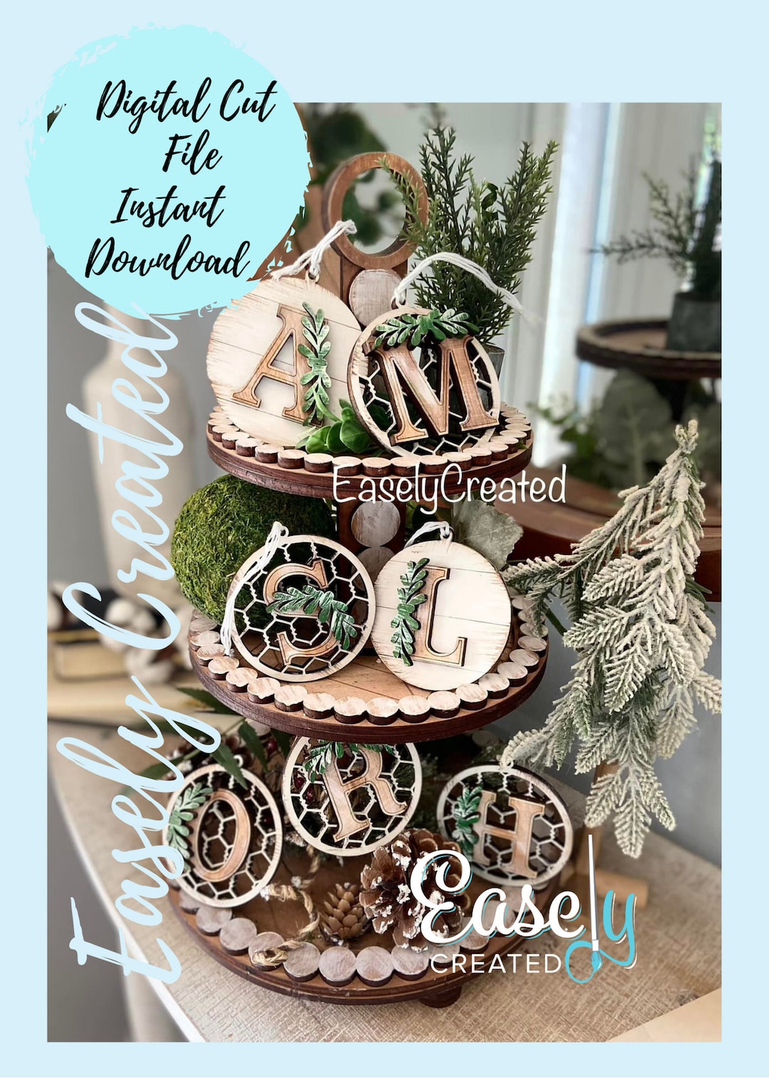 Christmas Chicken Wire Vintage Letter Ornament Digital File - Farmhouse ...