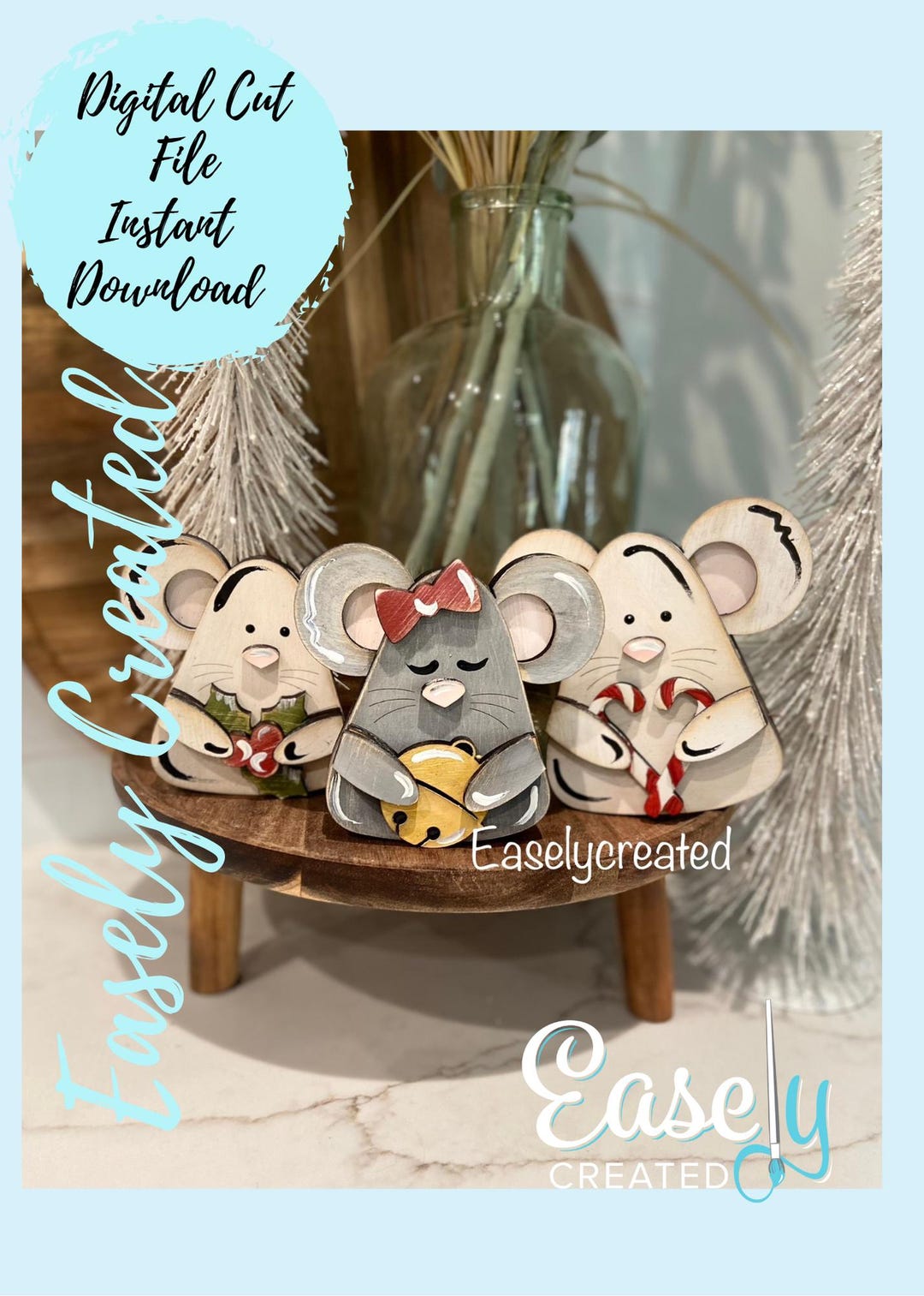 Mouse Winter Mice Holiday Christmas Sitting Trio Sign SVG Holiday ...
