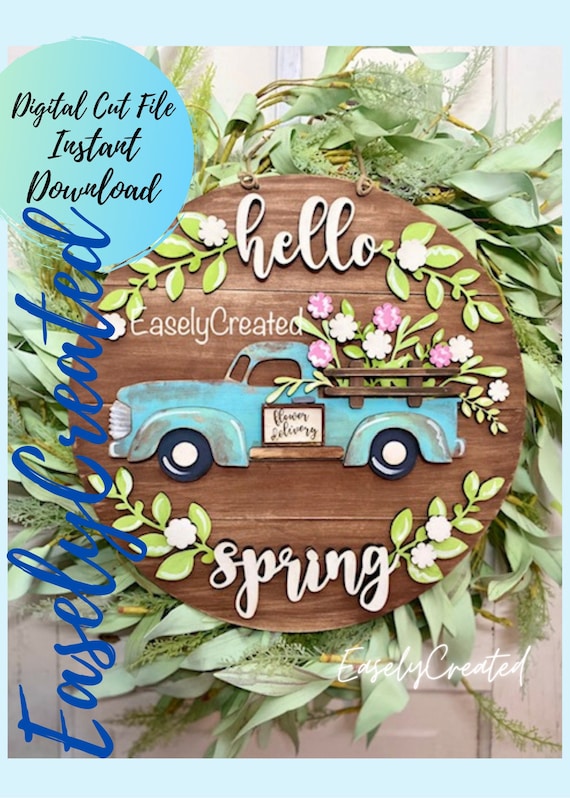 Hello Spring Door Hanger Sign SVG File 15 Shiplap - Etsy