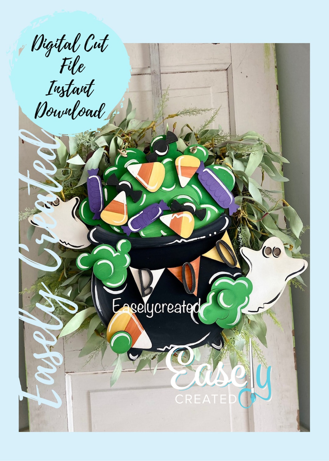 Boo Witch Cauldron Door Hanger Sign SVG File Halloween Haunted House ...