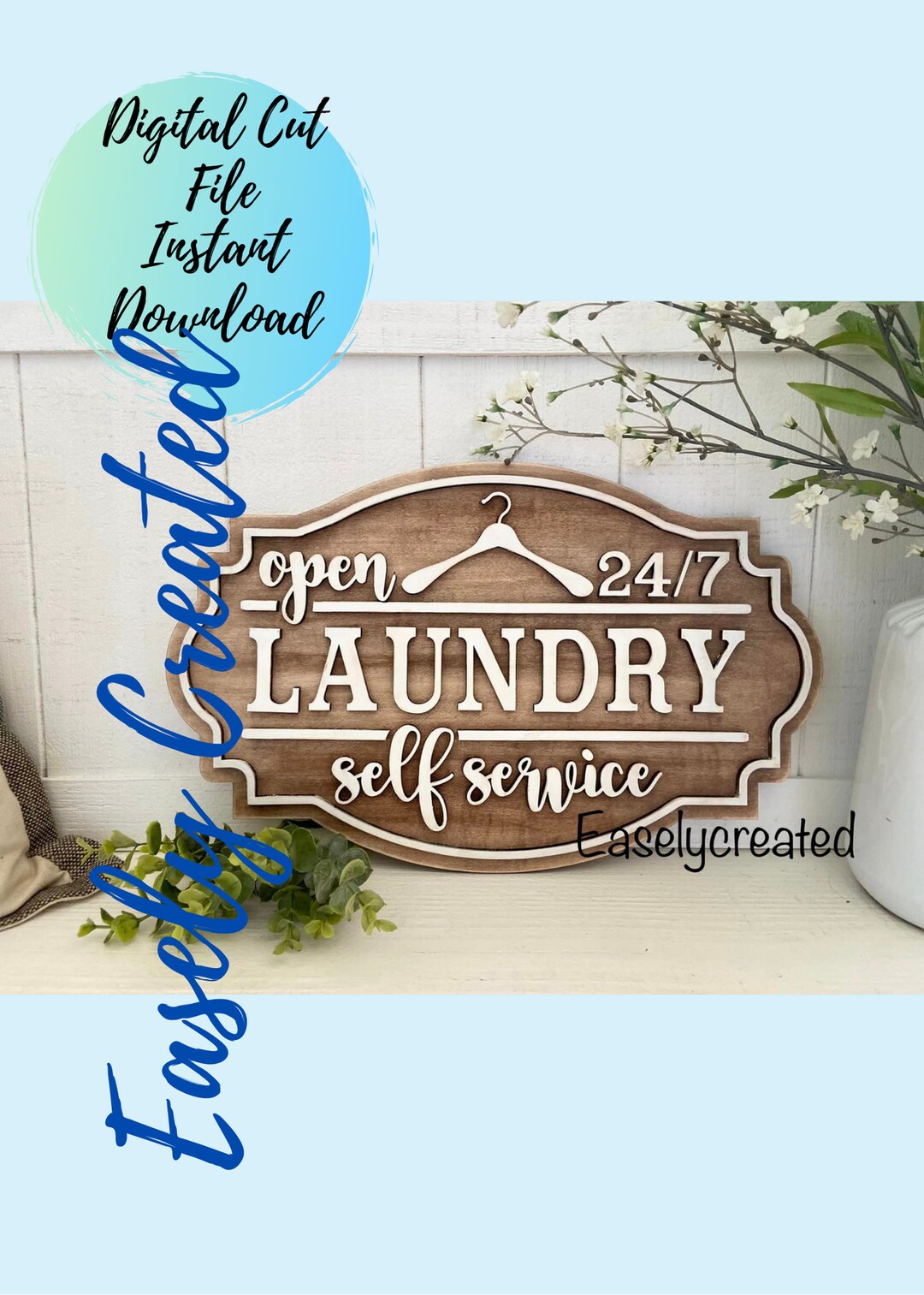 Laundry Self Service Open 24 Hours Door Hanger Sign Digital File - Door ...