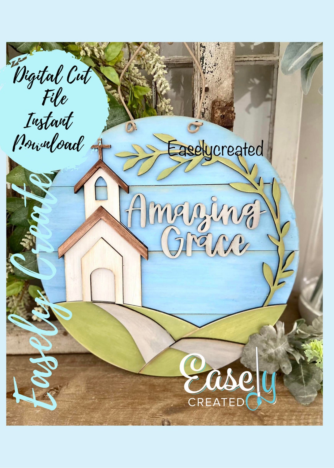 Amazing Grace Church Sign Door Hanger Easter Spring Glowforge SVG Porch ...