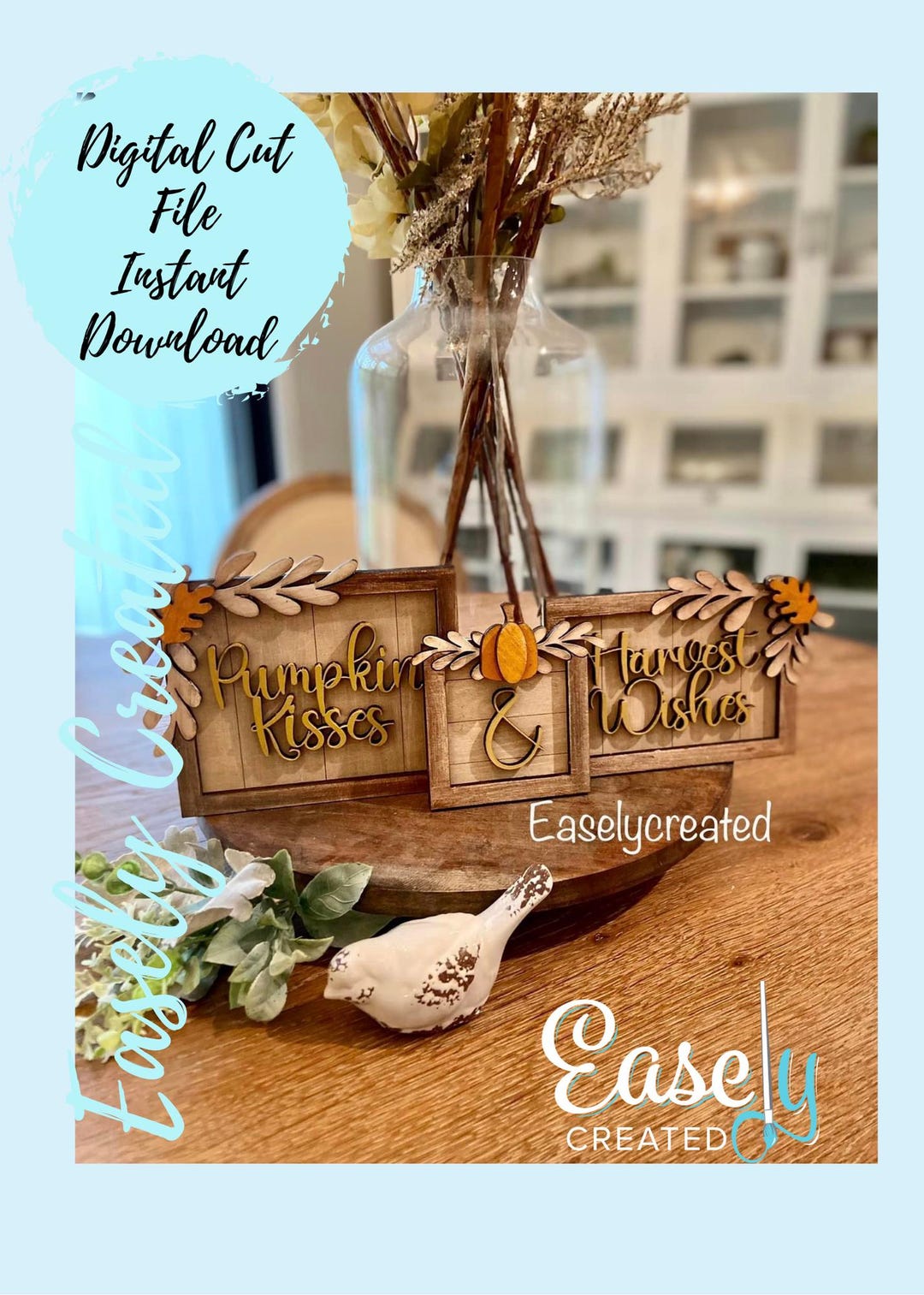 Pumpkin Kisses & Harvest Wishes Sign Trio Digital File - Fall Sign Trio ...