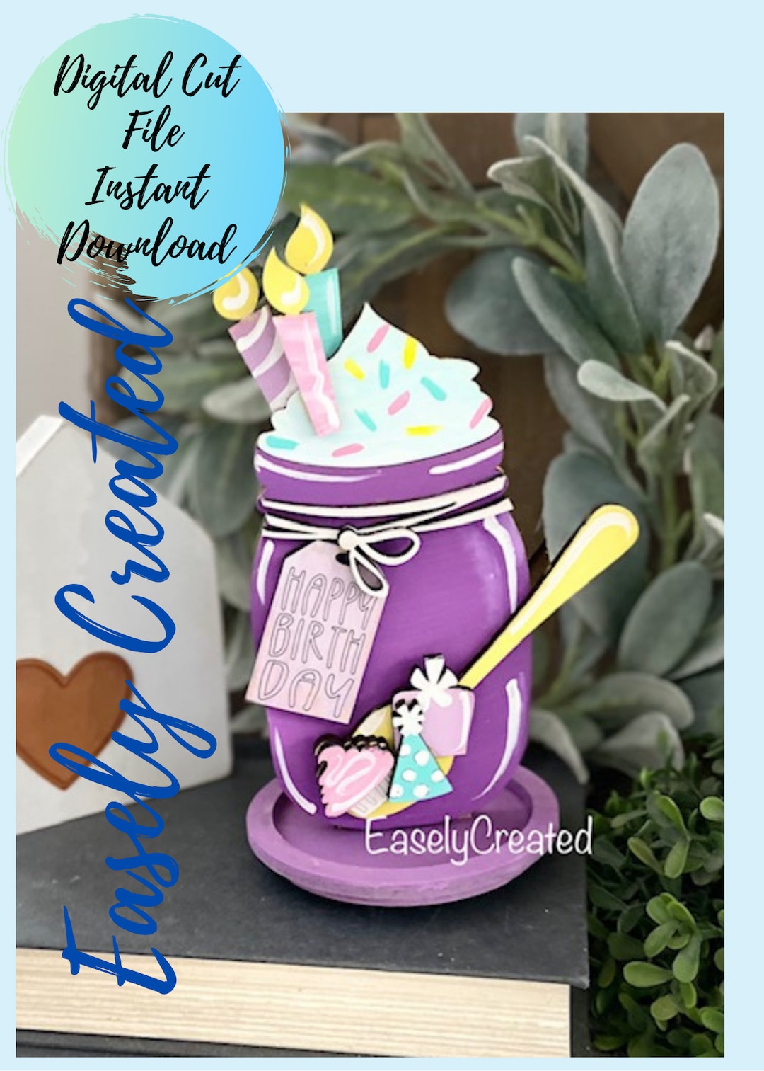 Happy Birthday Mason Jar Digital File - Mom Gift Card Holder -mason Jar ...