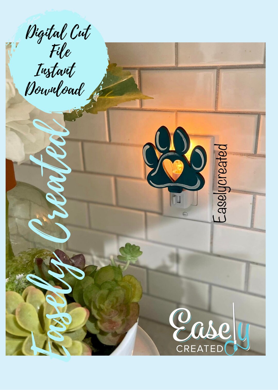 Paw Print Night Light Attachment SVG Holiday Glowforge SVG Nite Lite ...
