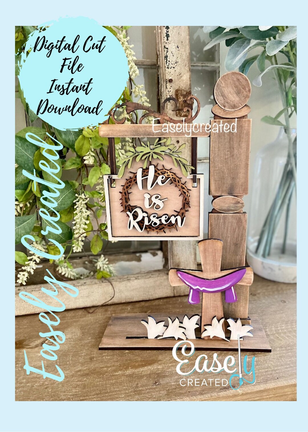 Mini Post Sign Interchangeable Insert "he is Risen Easter" Shelf Sitter ...