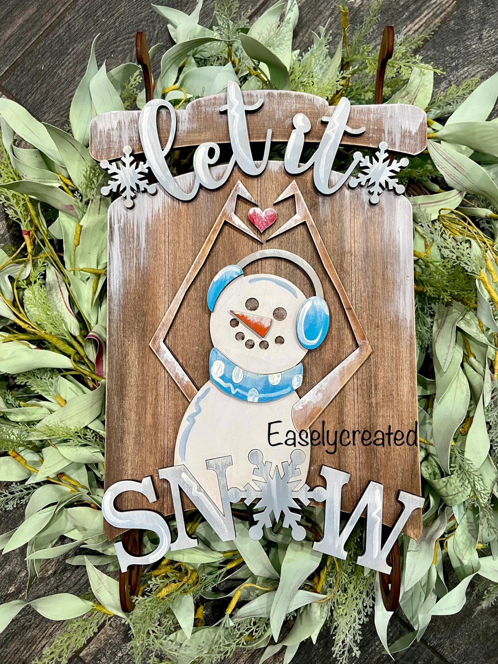 Snowman Sled Door Hanger Sign SVG File 18 Sled Let It - Etsy