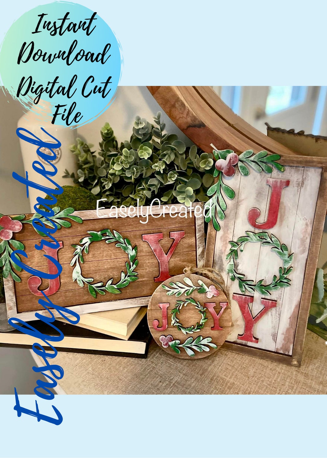 Joy Wreath Christmas Sign SVG File Joy Wreath Ornamant Winter Sign SVG ...