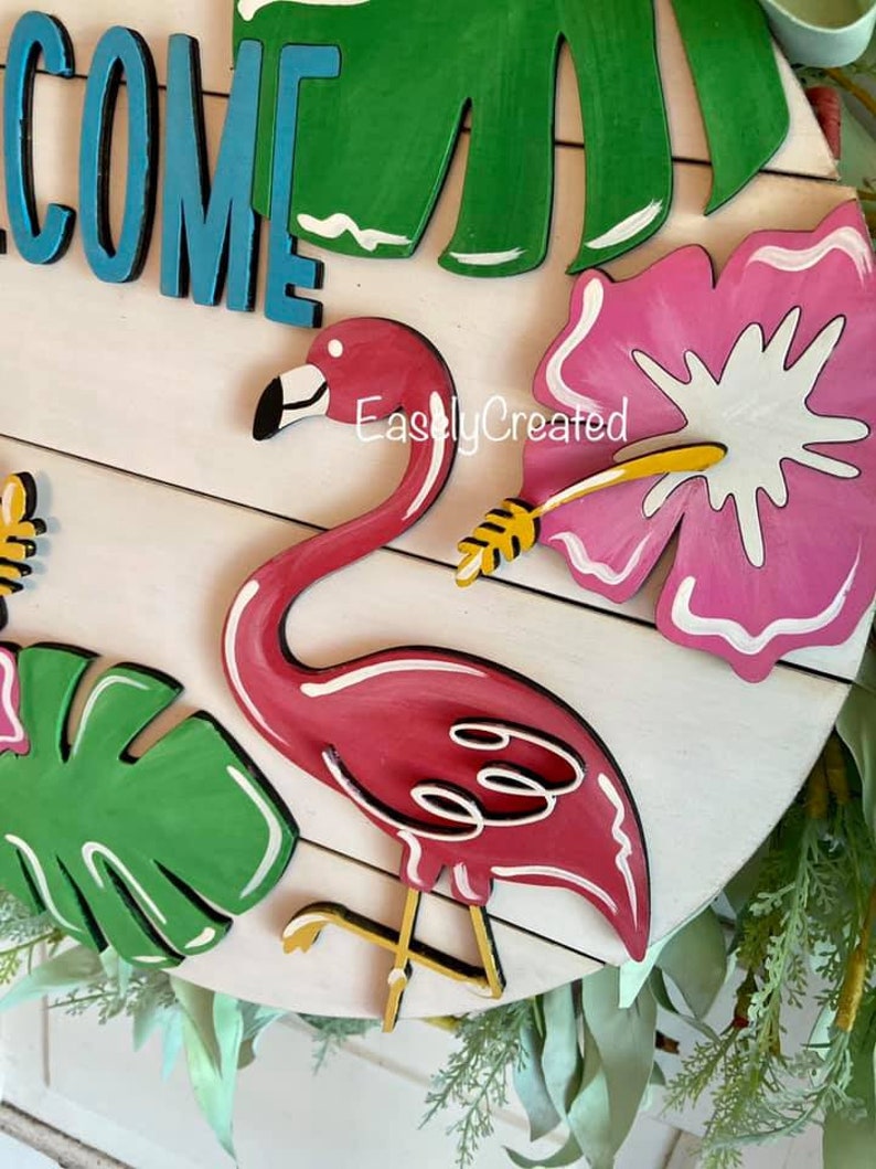 Flamingo Door Hanger Sign SVG File Summer Door Hanger Sign Flamingo ...