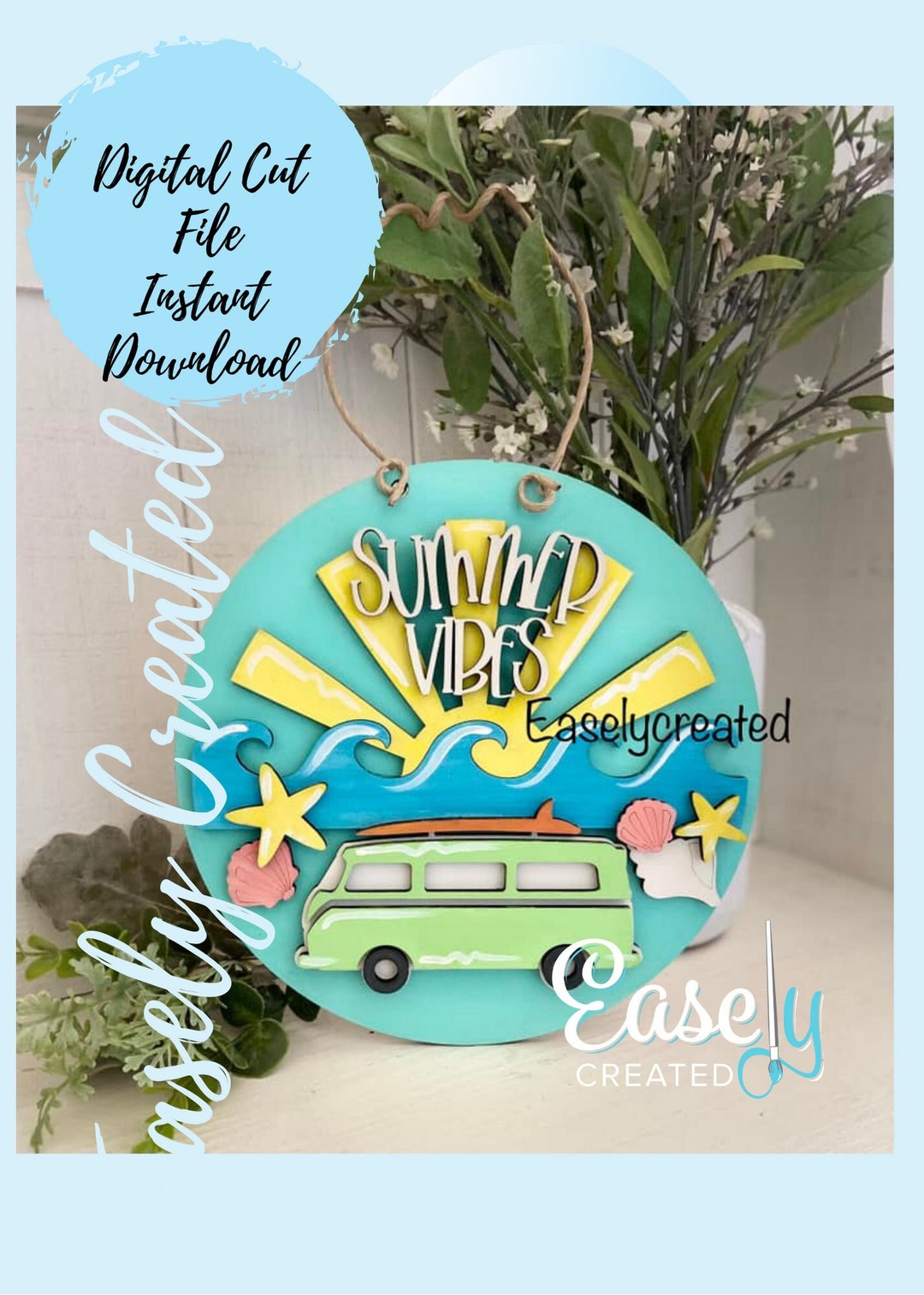 Kids DIY Summer Vibes 10" Door Hanger Beach Bush Sign Kit SVG Digital ...