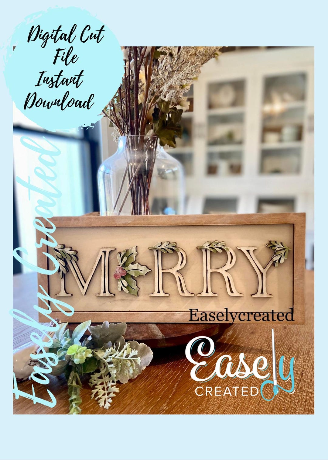 Easely Font Merry Christmas Rustic Old World Christmas Word Sign SVG Holiday Christmas Glowforge ...