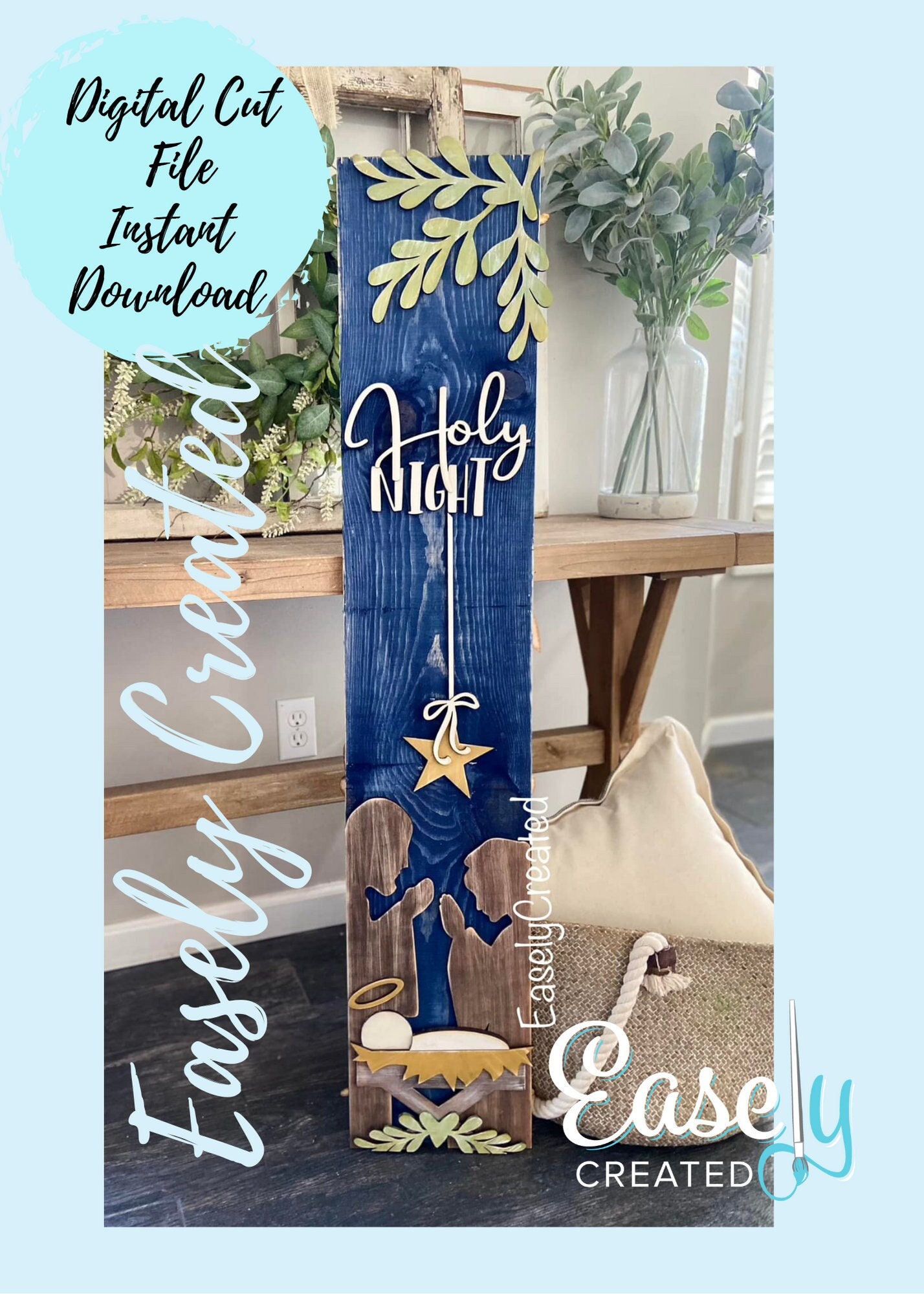 Christmas Holy Night Baby Jesus 4ft Porch Leaner Sign SVG File Decor ...