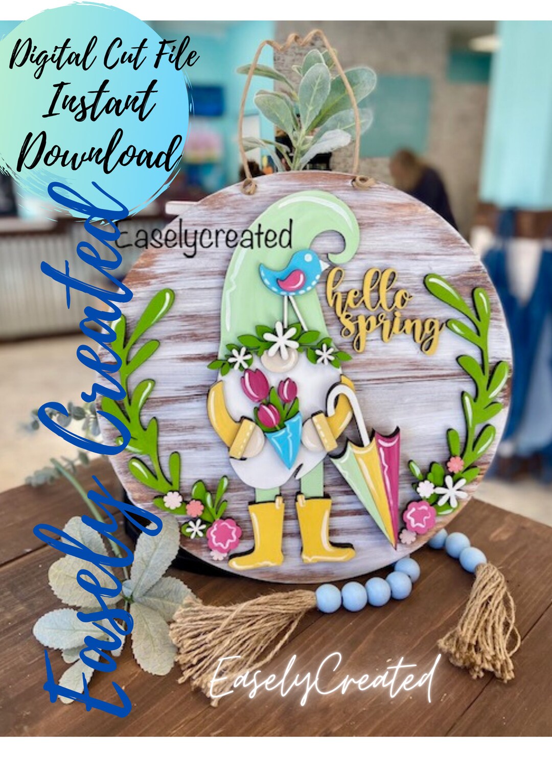 Hello Spring Gnome Door Hanger Sign SVG File - 15" Shiplap Gnome Door ...