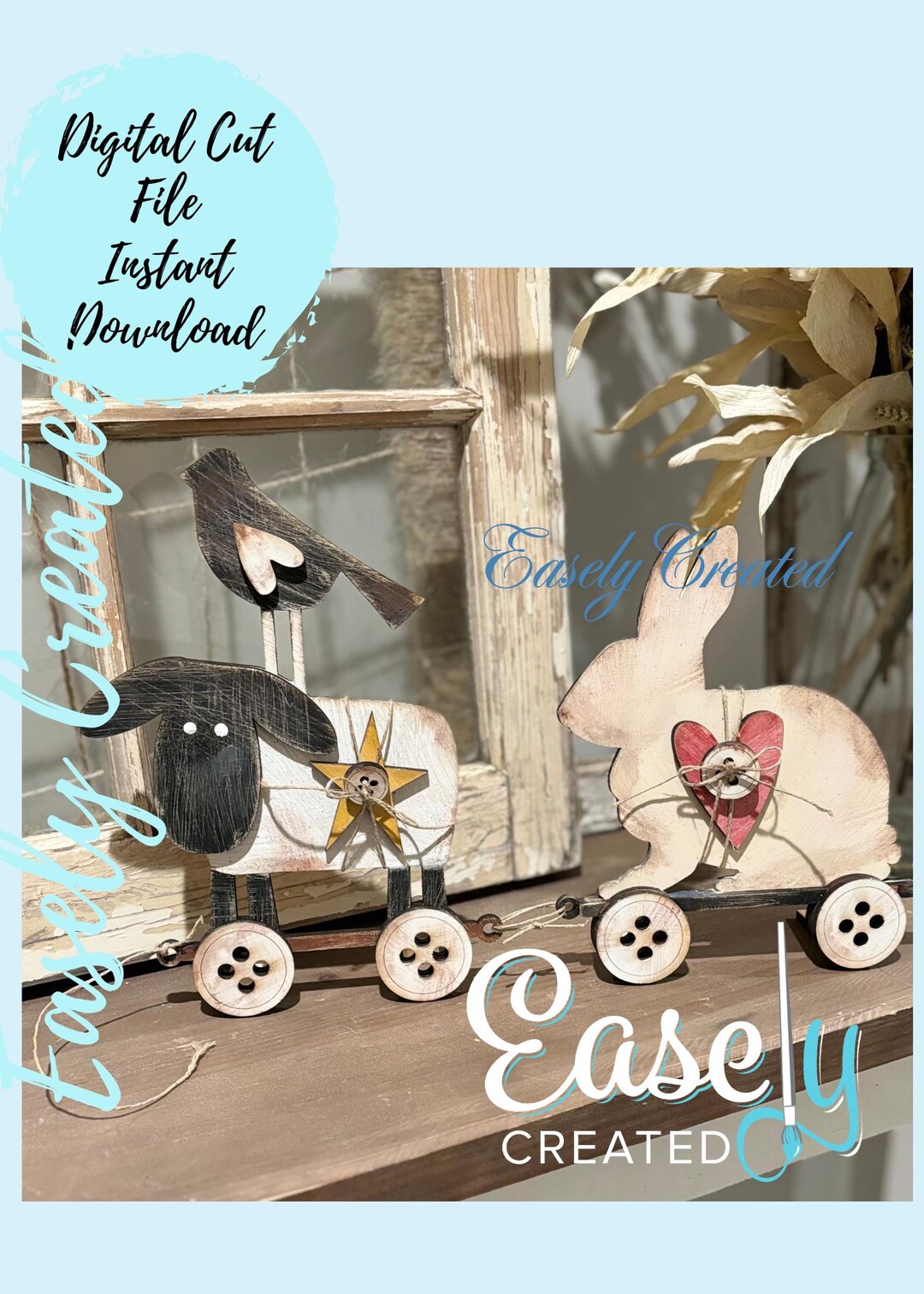 Primitive Sheep Crow Bunny Pull Animal Shelf Sitter Farmhouse Decor SVG ...