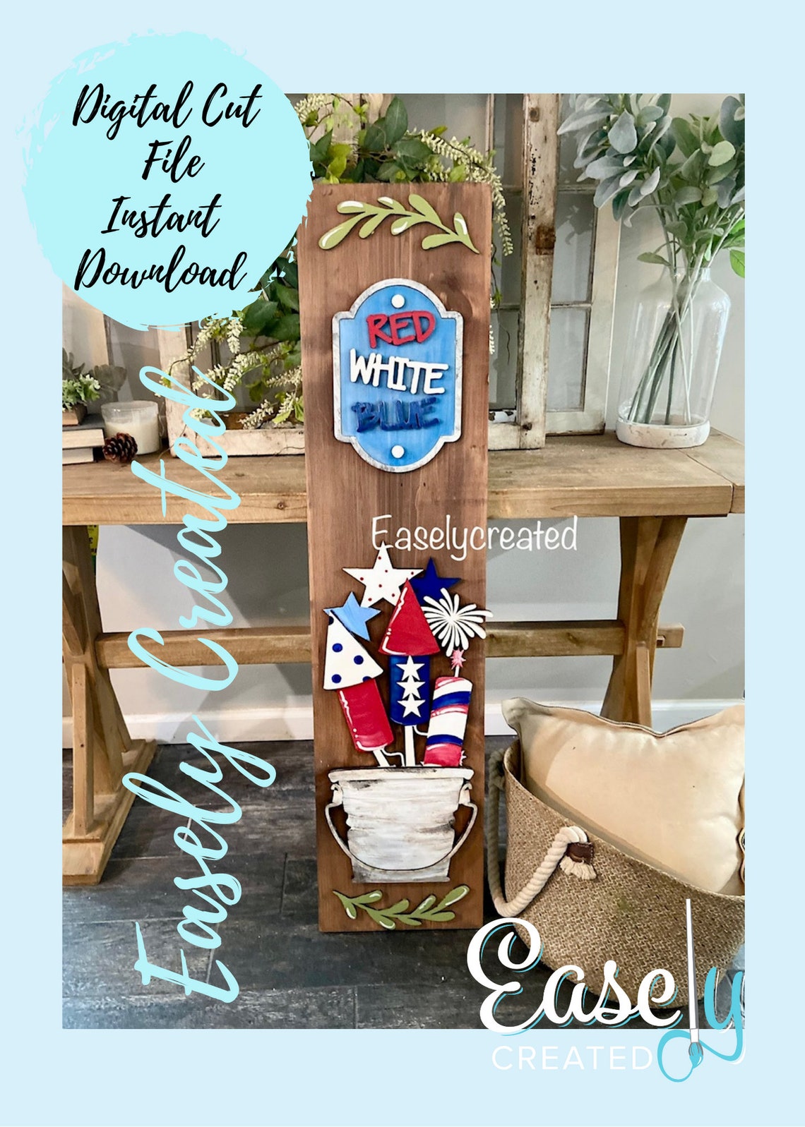 4ft Interchangeable Porch Leaner Insert "july Fireworks" Seasonal Sign ...