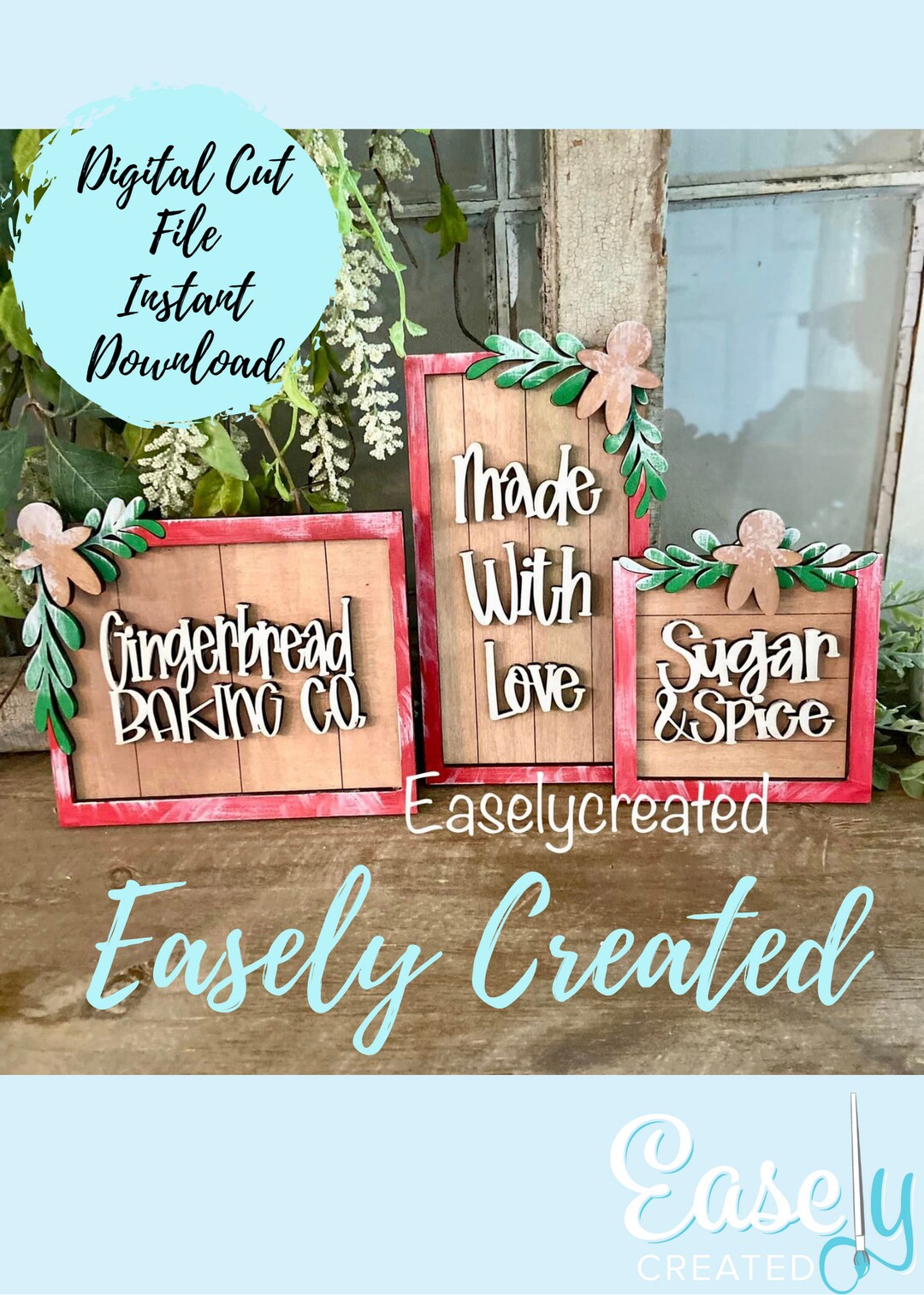Trio Mini Signs Gingerbread Baking CO Made With Love Sign Trio Digital ...