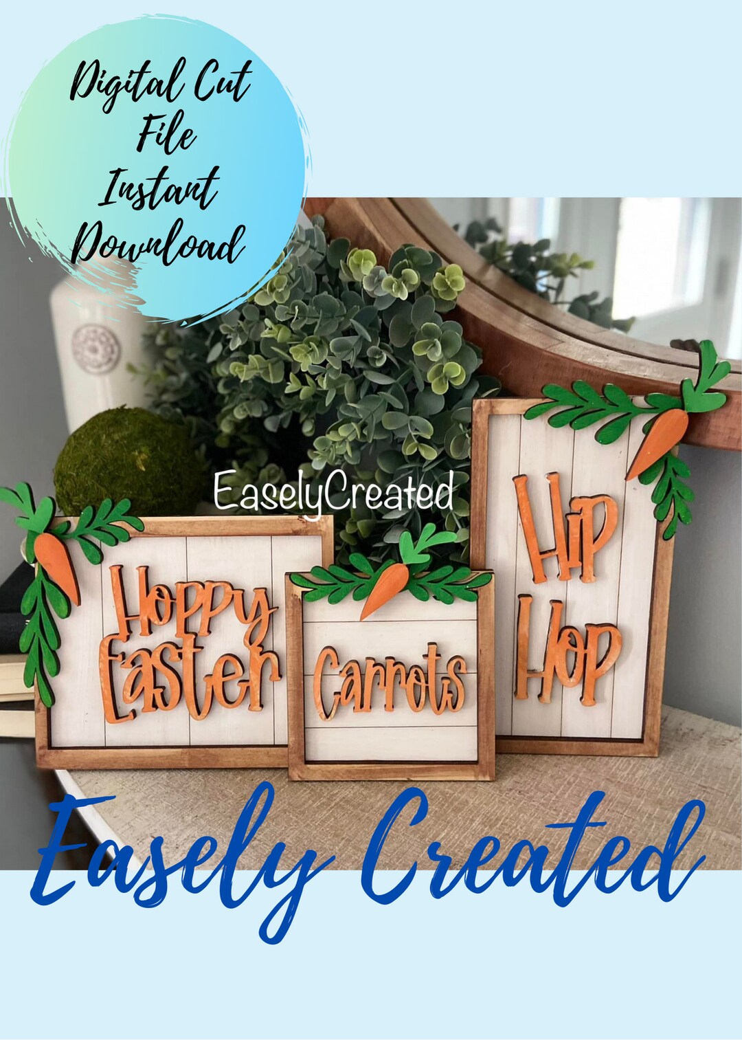 Trio Mini Signs Easter Shelf Sitter Sign Digital File Bunny Carrots ...