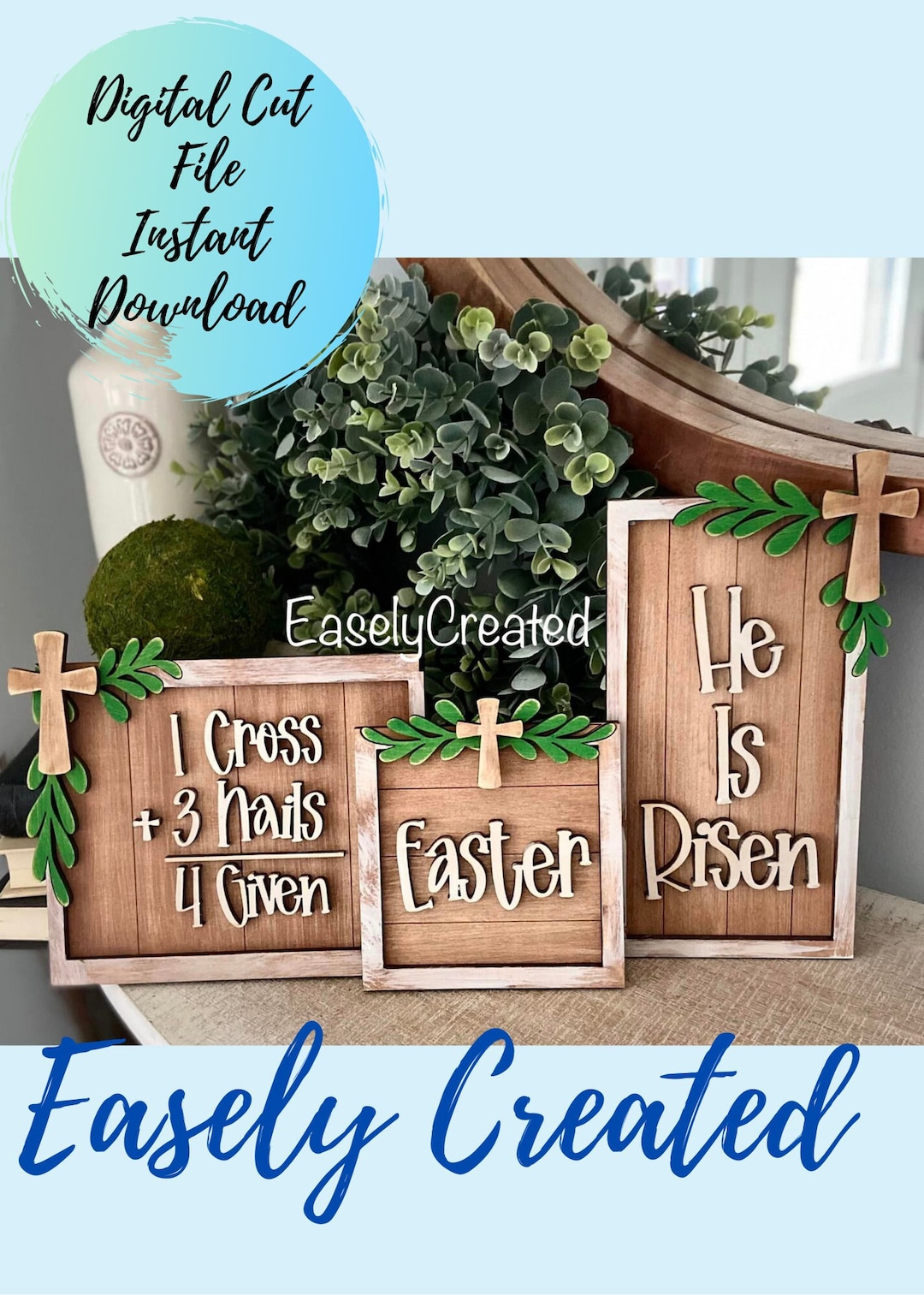 Trio Mini Signs Easter Shelf Sitter Sign Digital File - He is Risen ...