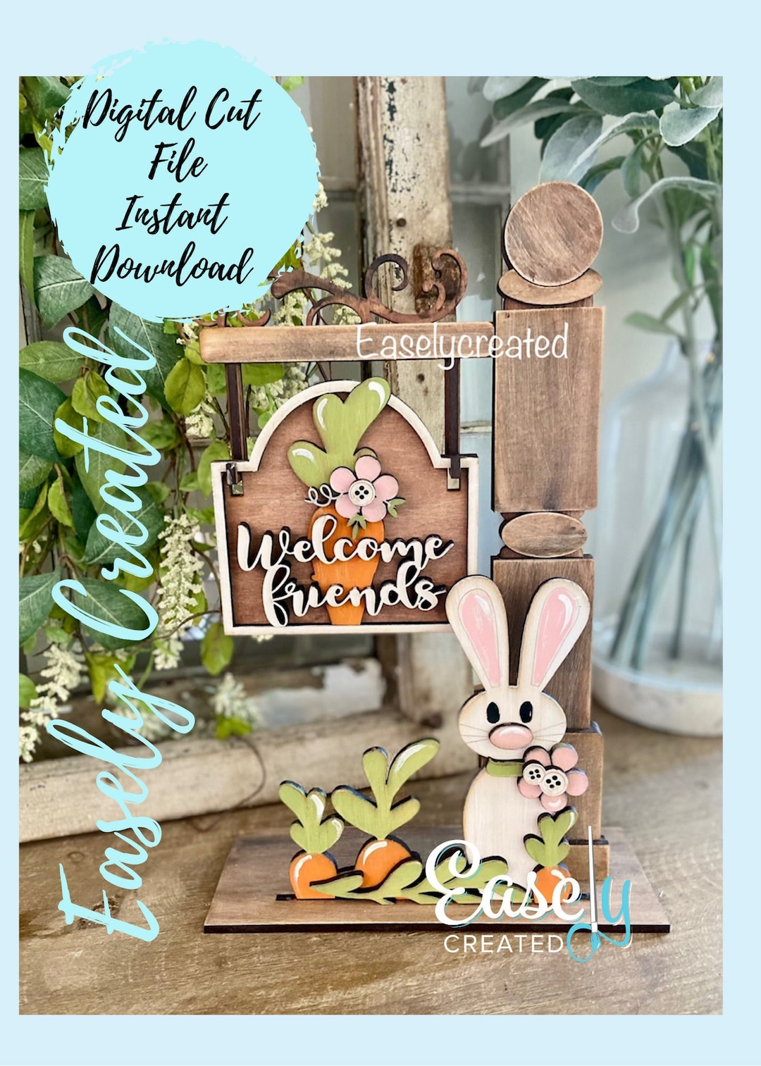 Mini Post Sign Interchangeable Insert "spring Bunny Easter " Shelf ...