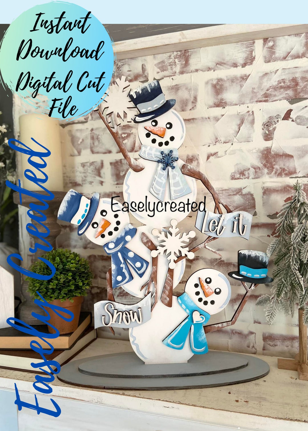 Snowman Family Shelf Sitter Sign SVG File - Let It Snow Sign Christmas ...