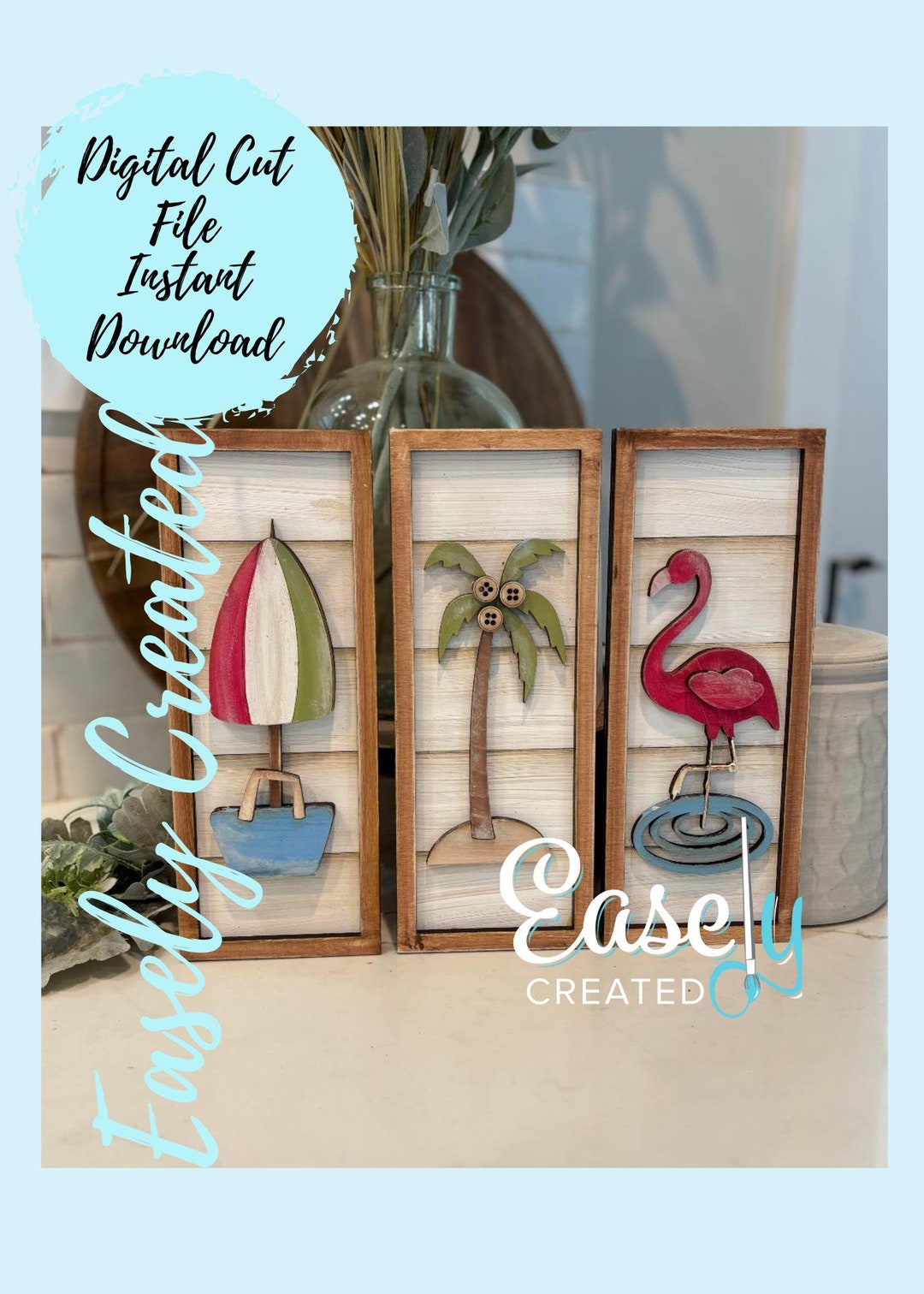 Vertical Trio Shiplap Sign Set Tropical Beach Flamingo SVG Holiday ...