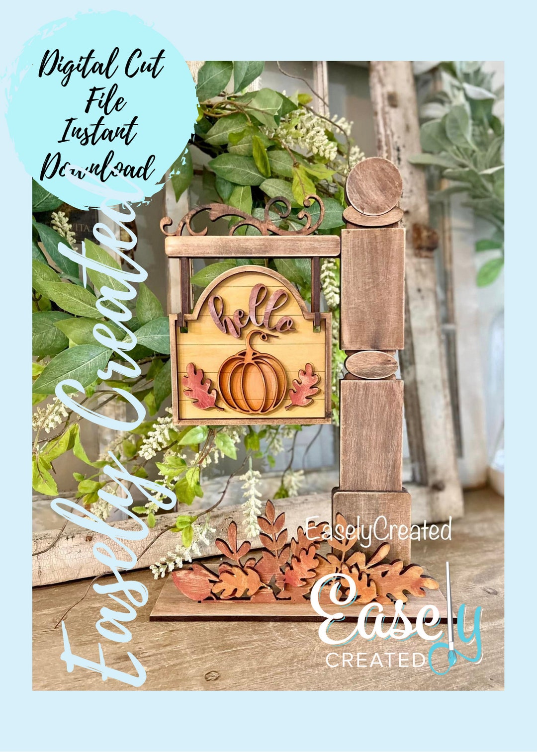 Mini Post Sign Interchangeable Insert "hello Pumpkin" Shelf Sitter Sign ...