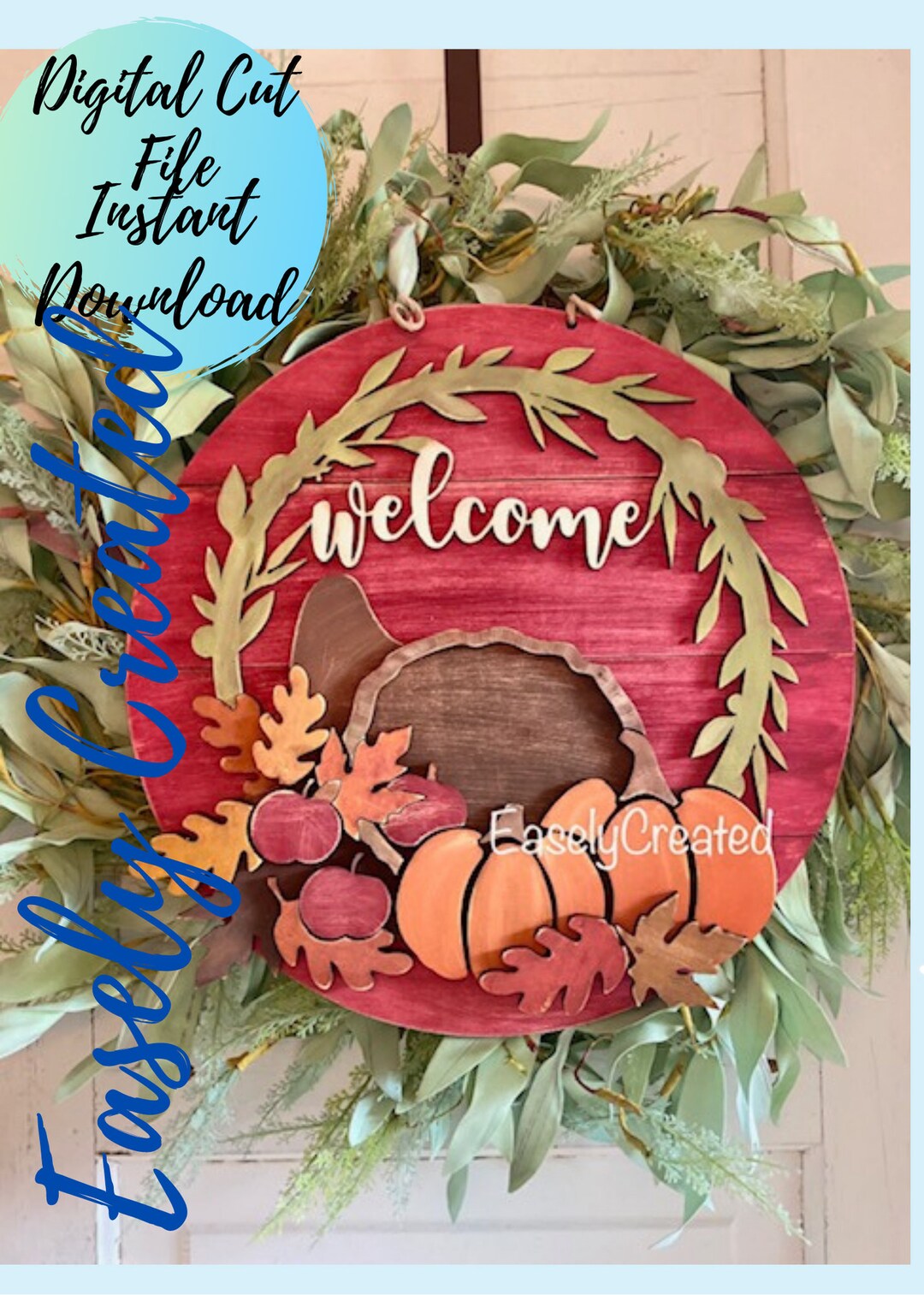 Cornucopia Door Hanger Sign SVG File Fall Sign Hanger- Fall Porch Sign ...