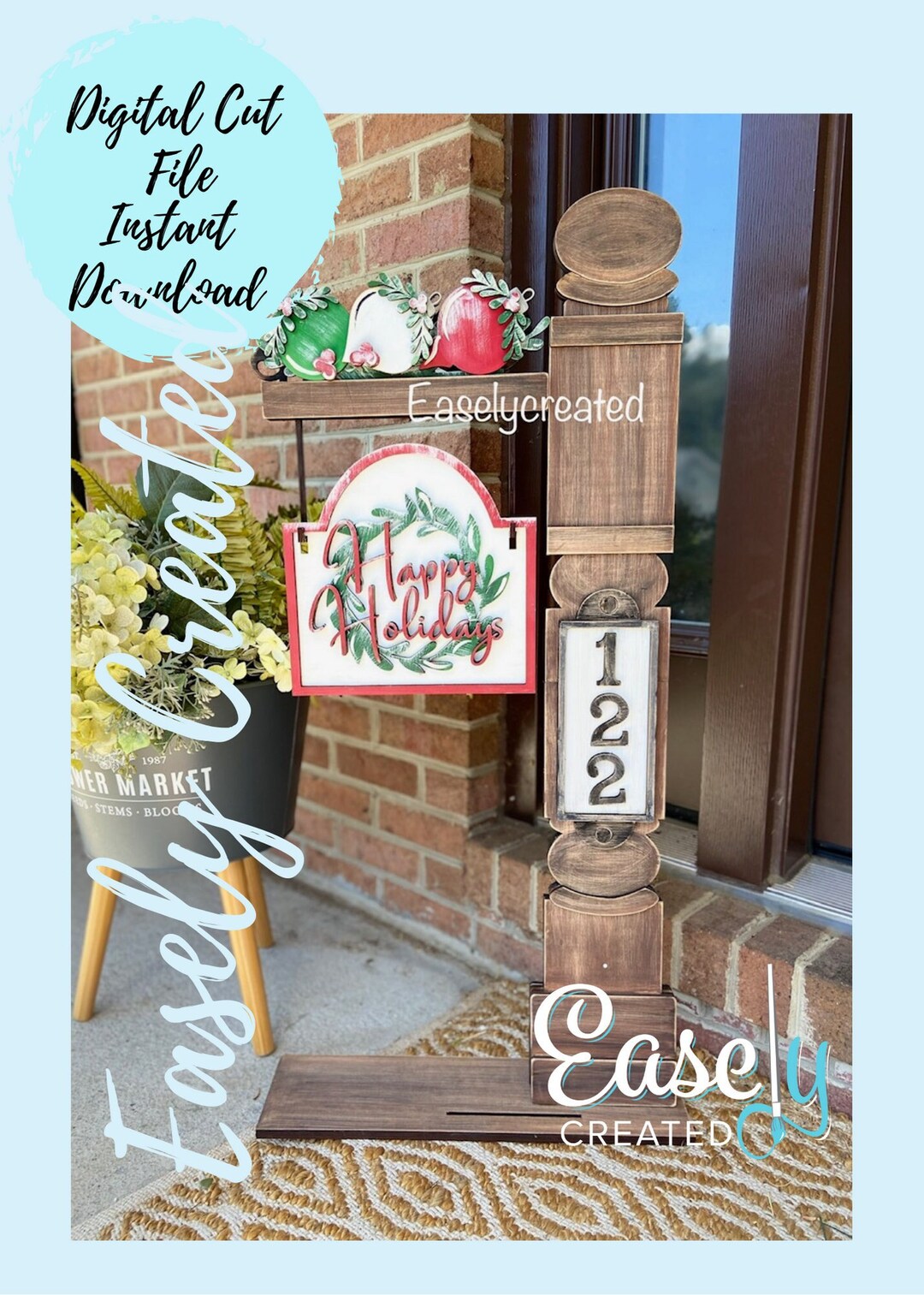 Large Porch Post Sign Interchangeable Insert "happy Holidays" Porch ...
