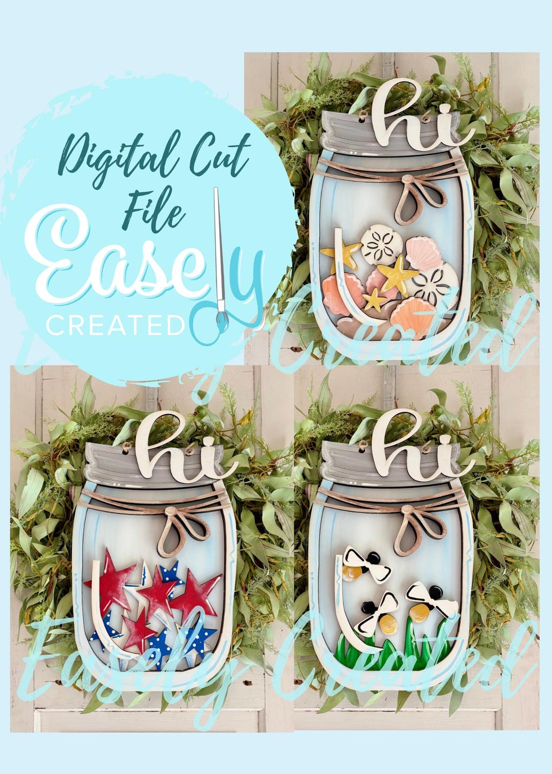 Mason Jar Interchangeable Seasonal Door Hanger Insert Bundle "july ...