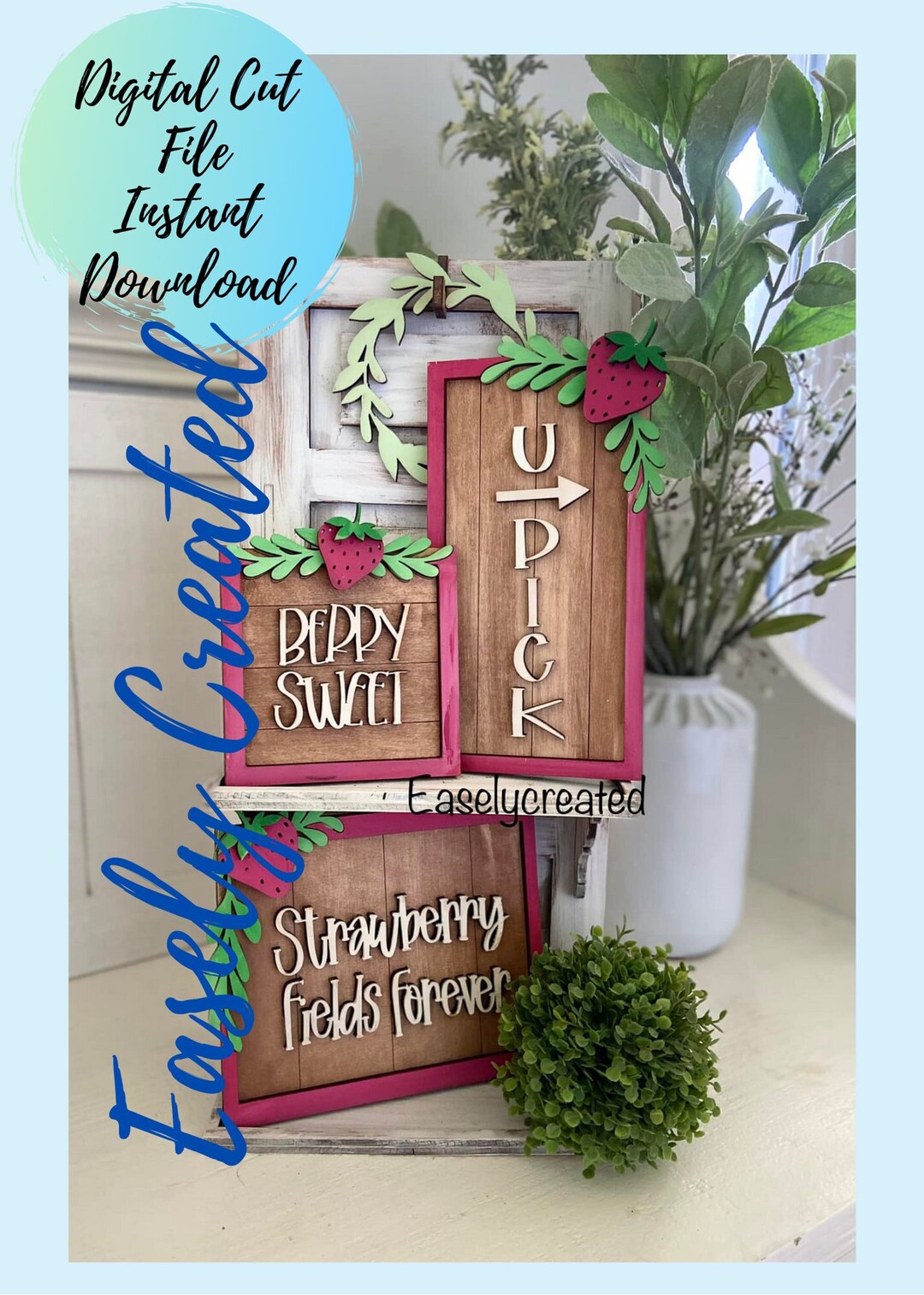 Strawberry Berry Sign Trio Digital File U Pick Strawberry Filed Sign ...