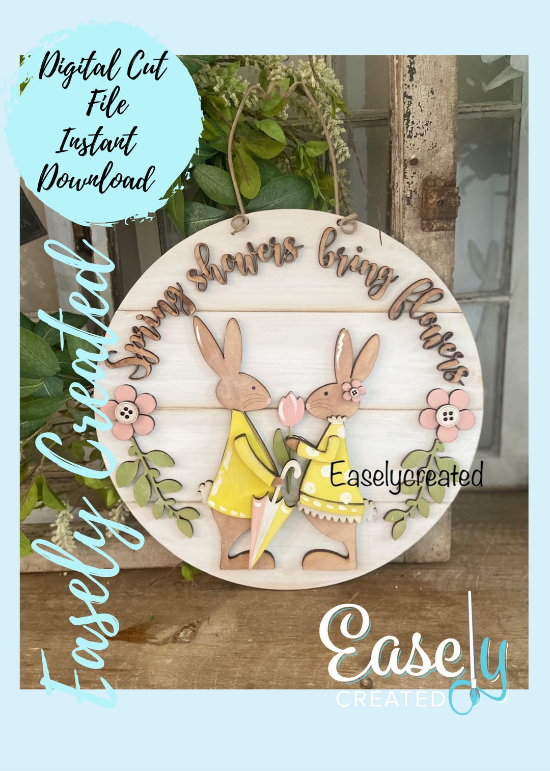 Hello Spring Bunny Flower Sign Door Hanger Easter Spring Glowforge SVG Porch Seasonal Sign - Etsy