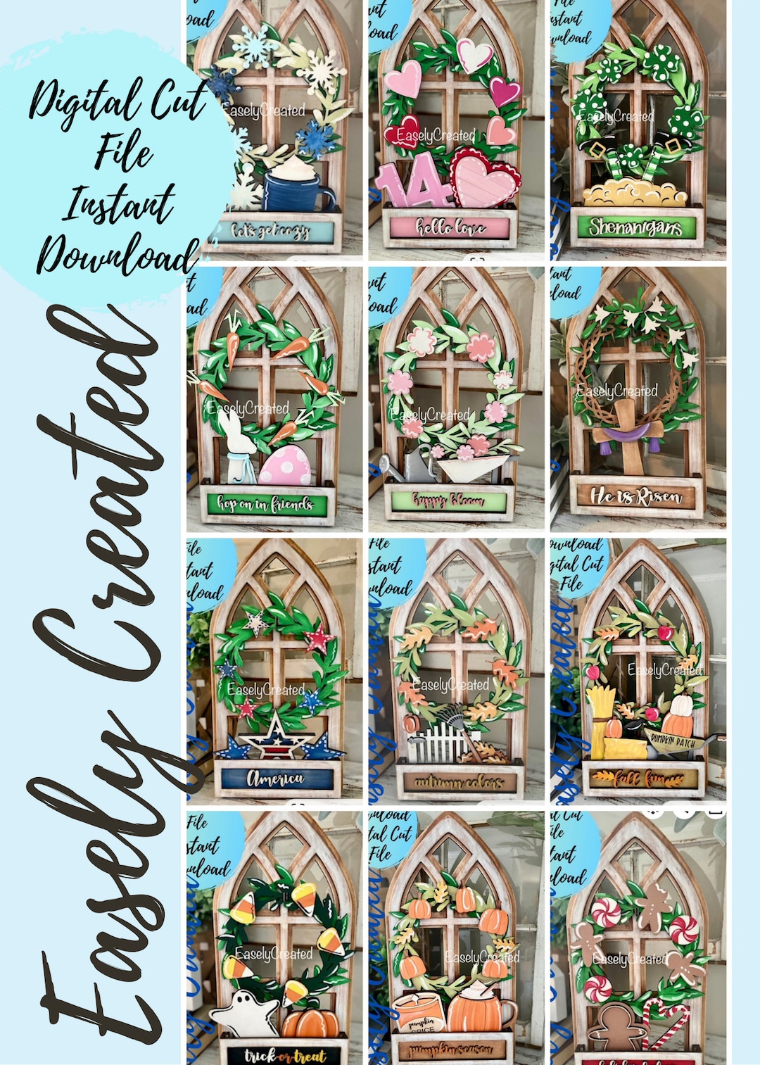 Window Sign Seasonal Holiday Interchangeable Vintage Window Sign SVG ...