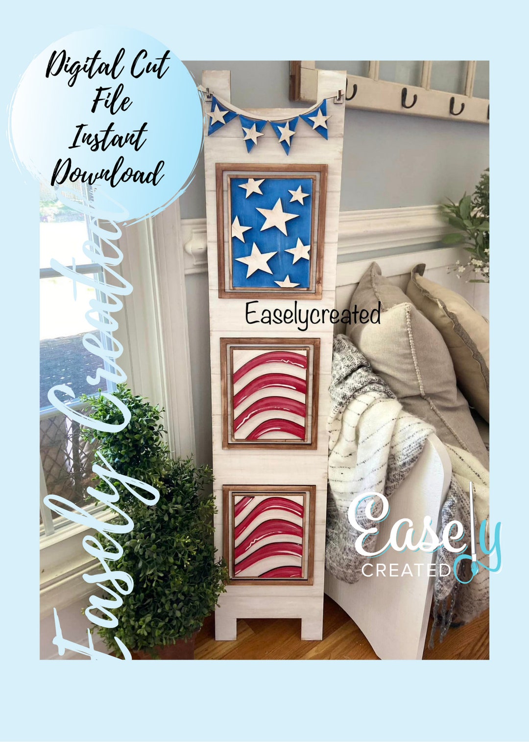 Large 42" Interchangeable Ladder Summer Flag 4th of July Seasonal Sign ...