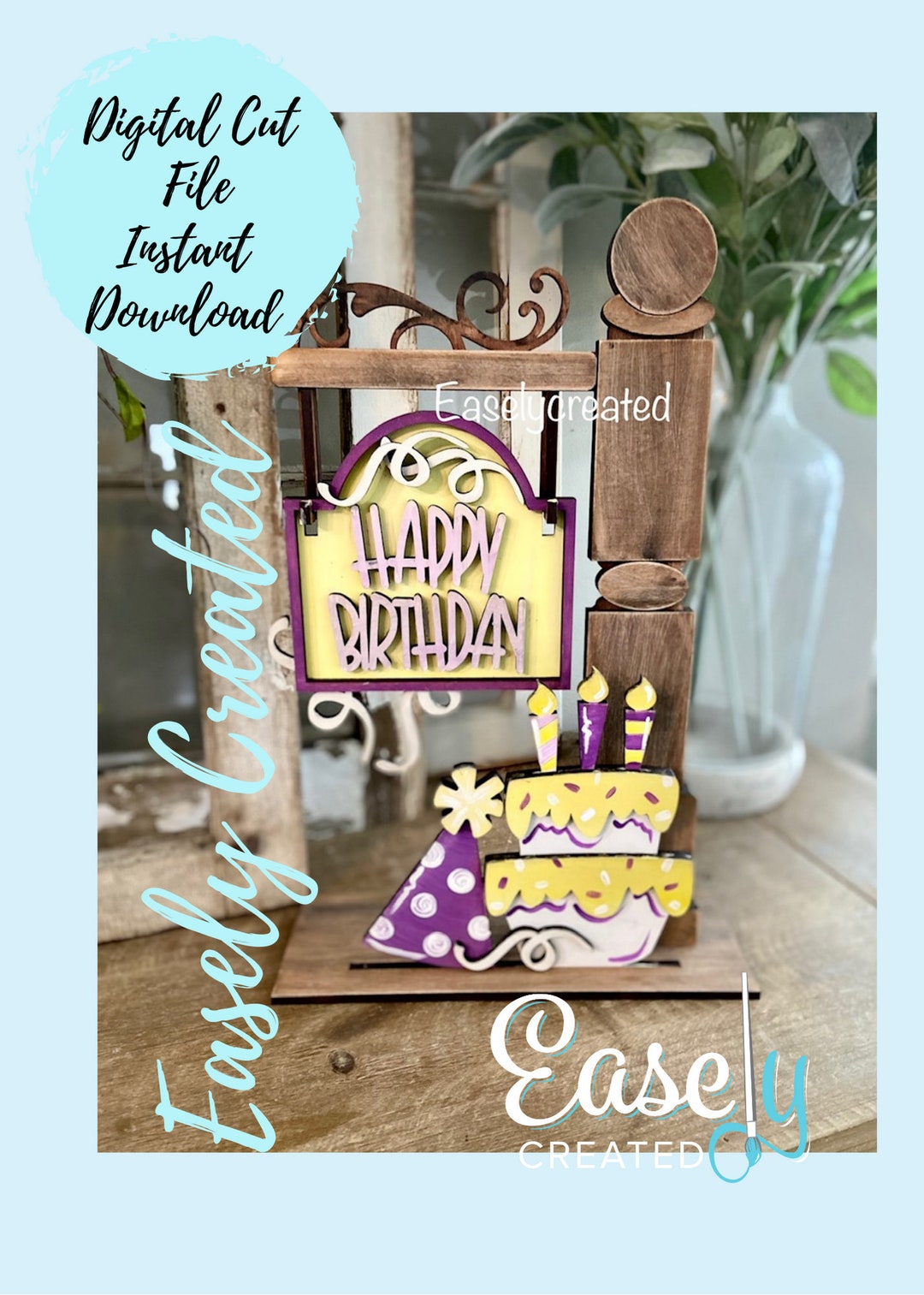 Mini Post Sign Interchangeable Insert "happy Birthday" Shelf Sitter ...