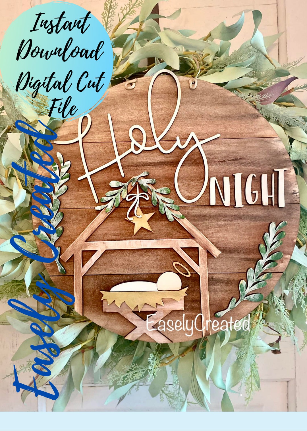 Merry Christmas O Holy Night Door Hanger Svg Digital File Farmhouse