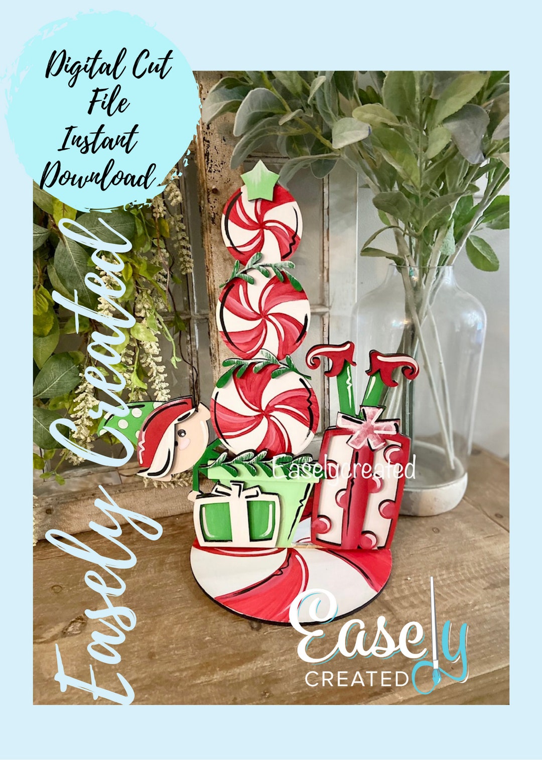 Stacked Peppermint Elf Shelf Sitter Christmas Sign SVG File Whimisical ...