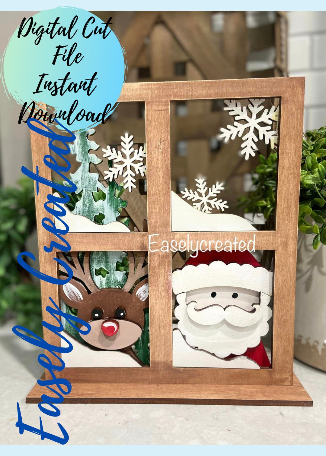 Santa Reindeer Sign SVG Christmas Shelf Sitter Digital File - Santa ...