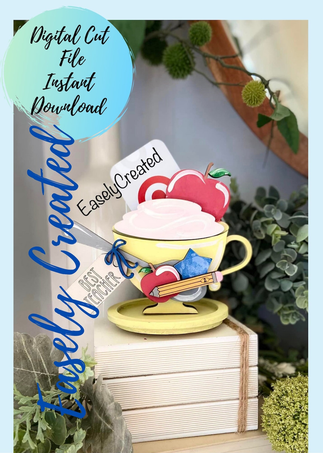 Best Teacher Tea Cup Digital File - School Gift Card Holder - Teacher ...