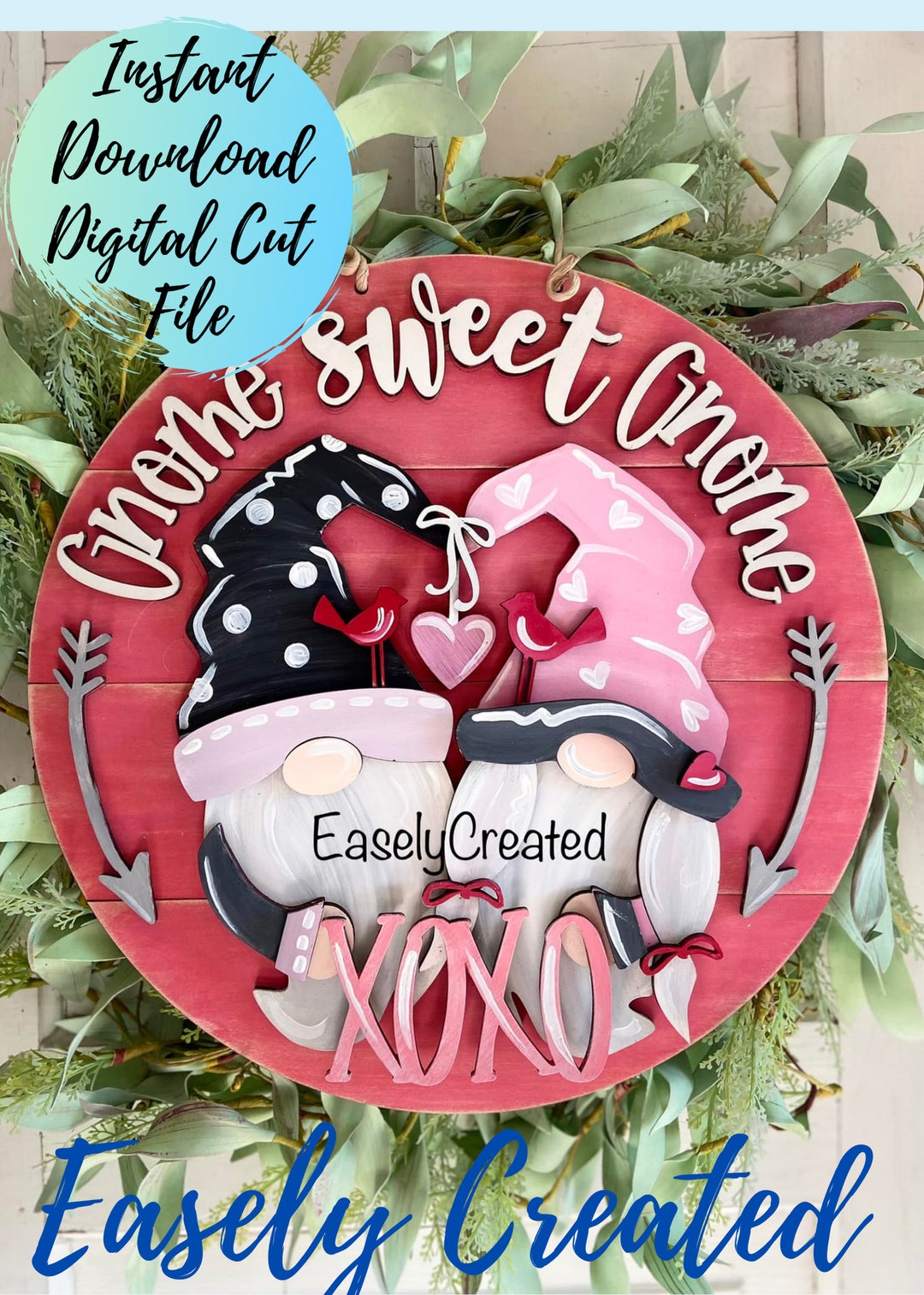 Gnome Sweet Gnome Valentine Door Hanger Sign SVG File - 15" Shiplap ...