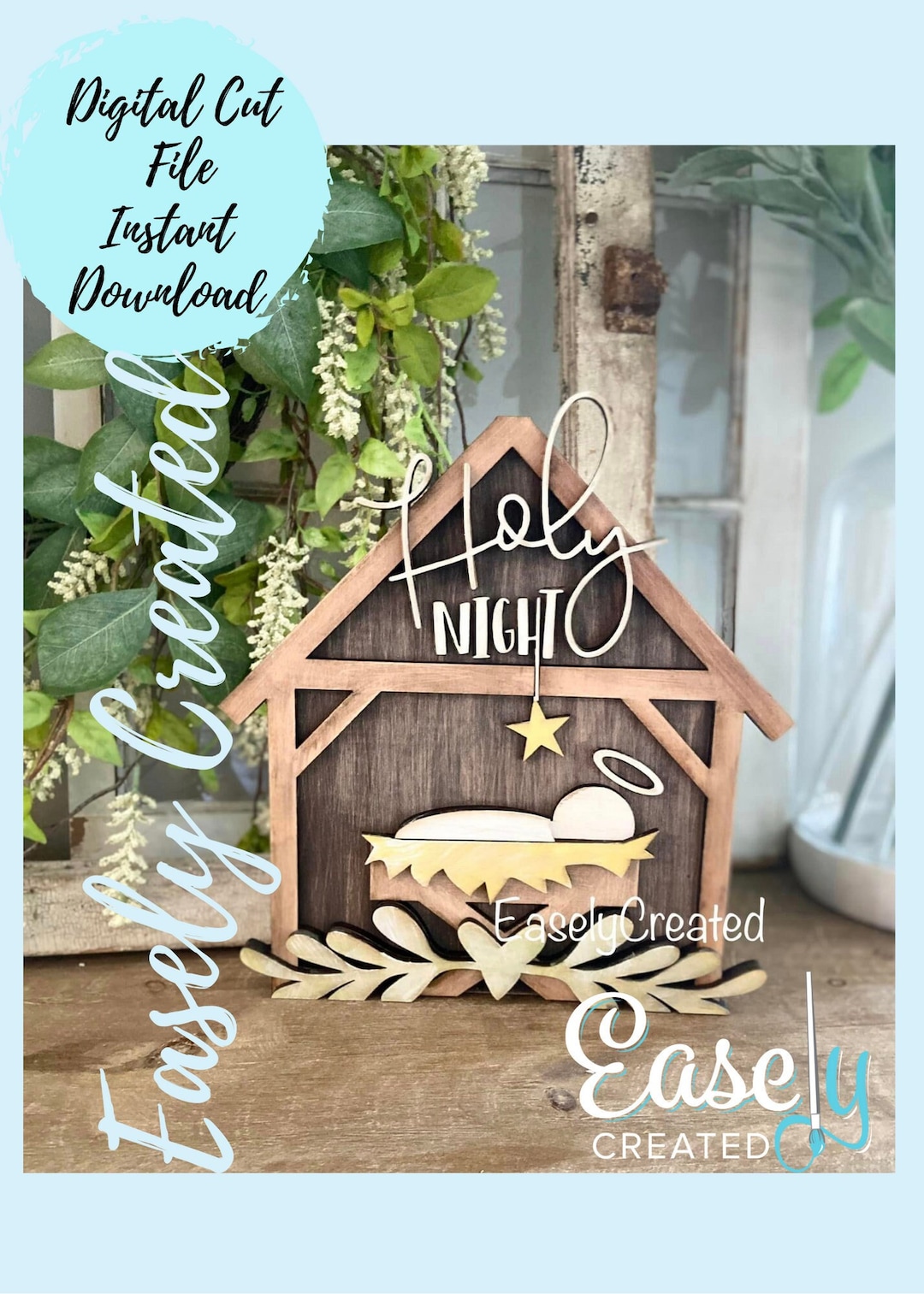 Christmas Digital File - Nativity Bethlehem Sign- Holy Night SVG Baby ...