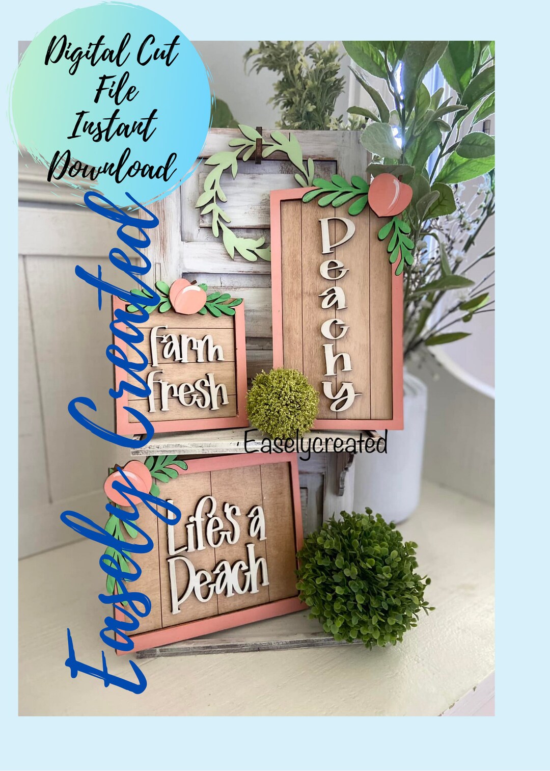 Trio Mini Signs Peach Peachy Sign Trio Digital File - U Pick Farm Fresh ...