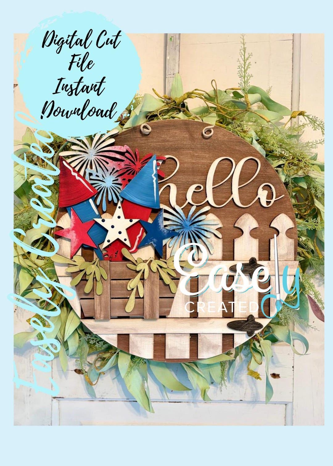 Fence Door Hanger Interchangeable Hello Seasonal INSERT for "fireworks ...