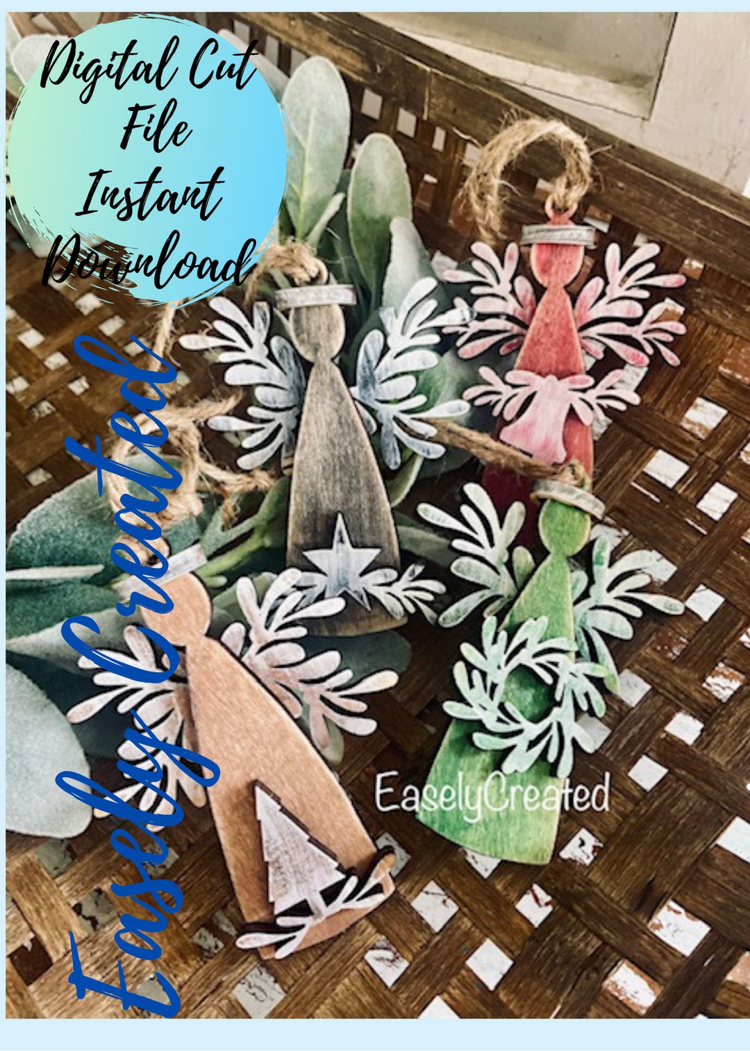 Angel Ornament Digital File - Set of 4 Winter Ornaments - Peace Joy ...